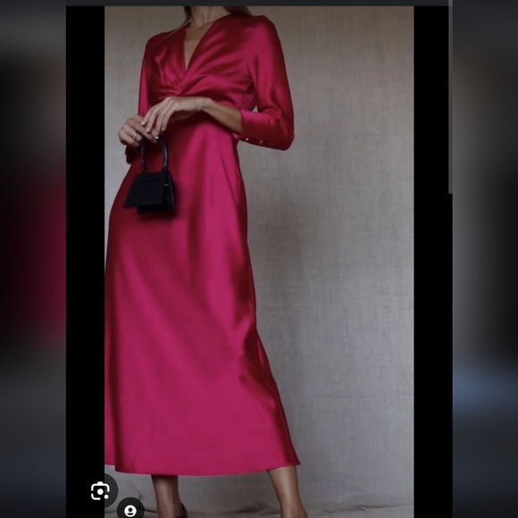 Zara | Dresses | Zara Dark Fushia Pink Satiny Knotted Midi Dress | Poshmark